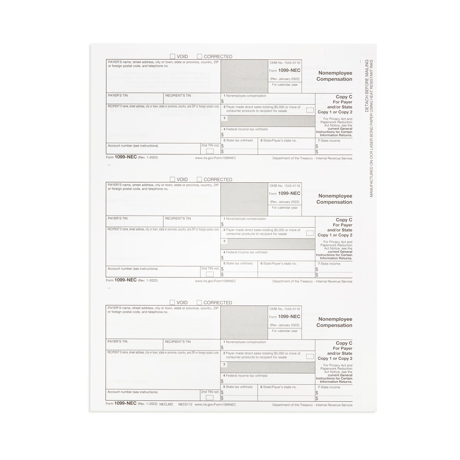 Blue Summit Supplies 1099 NEC Tax Forms 2023, 50 5 Part Tax Forms Kit, Compatible with QuickBooks and Accounting Software, 50 Pack