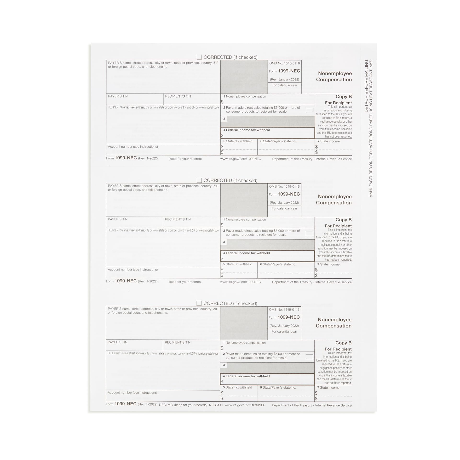 Blue Summit Supplies 1099 NEC Tax Forms 2023, 50 5 Part Tax Forms Kit, Compatible with QuickBooks and Accounting Software, 50 Pack