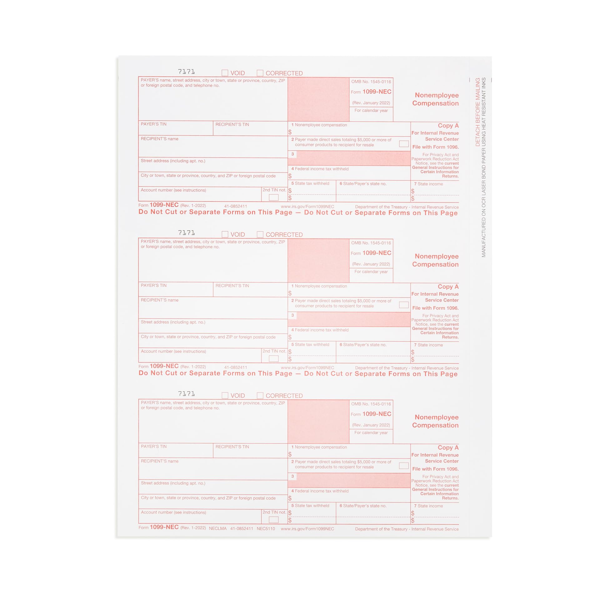 Blue Summit Supplies 1099 NEC Tax Forms 2023, 50 5 Part Tax Forms Kit, Compatible with QuickBooks and Accounting Software, 50 Pack