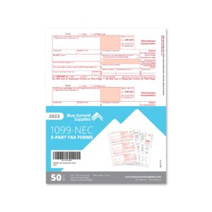 Blue Summit Supplies 1099 NEC Tax Forms 2023, 50 5 Part Tax Forms Kit, Compatible with QuickBooks and Accounting Software, 50 Pack