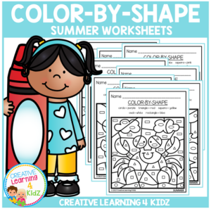 color by shape worksheets: summer