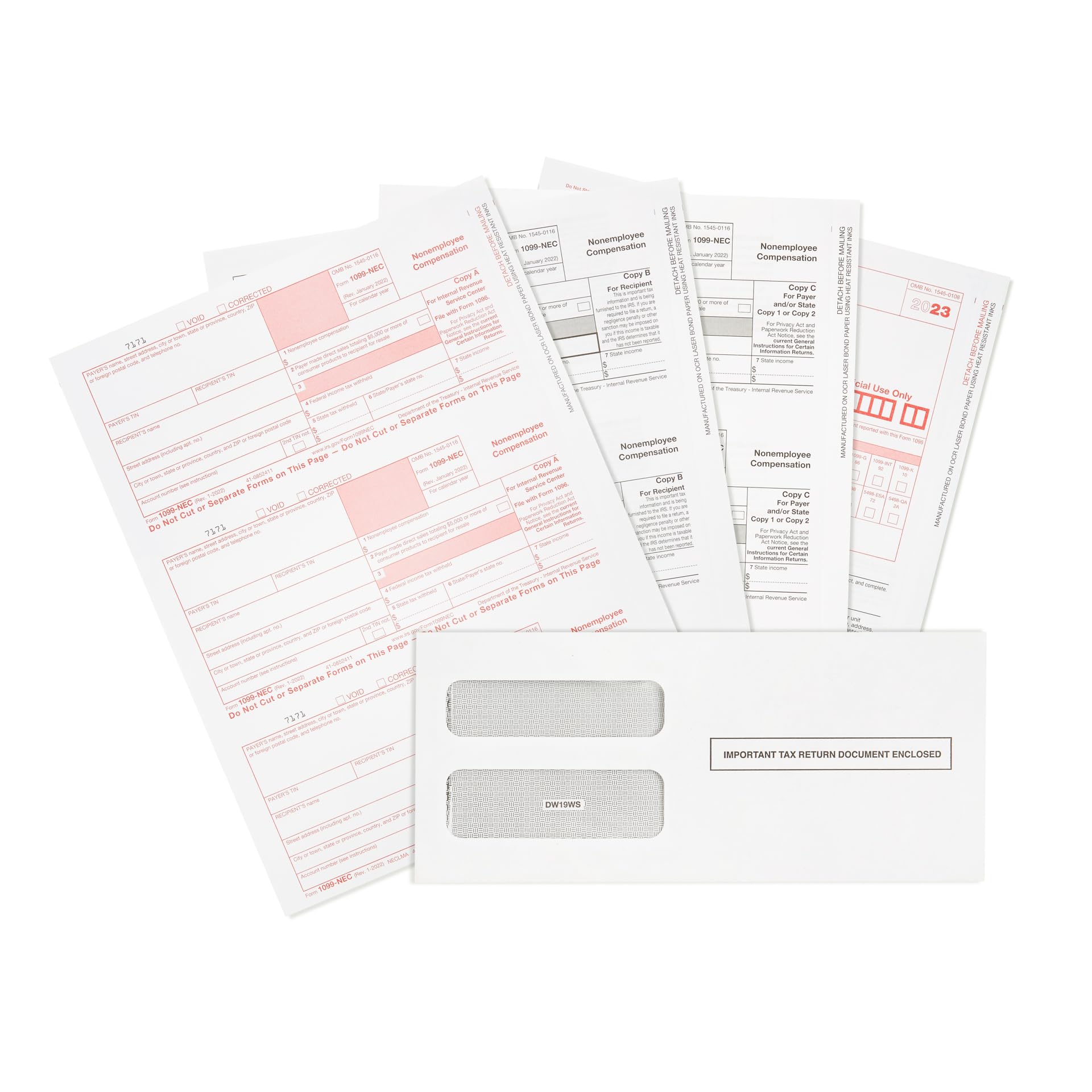 Blue Summit Supplies 1099 NEC Tax Forms 2023 with 25 Self Seal Envelopes, 25 4 Part Tax Forms Kit, Compatible with QuickBooks and Accounting Software