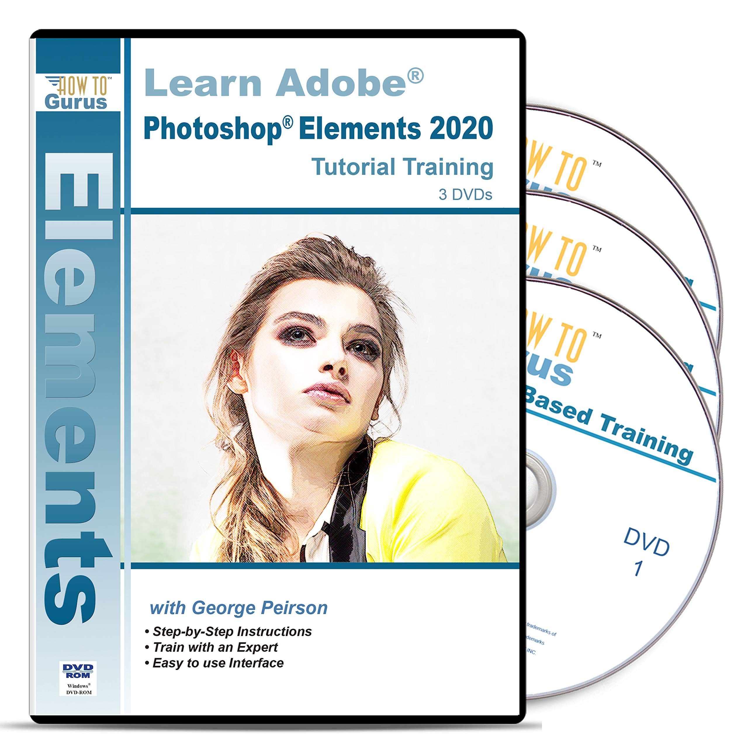 Training for Adobe Photoshop Elements 2020 from How To Gurus - 3 DVDs Over 19 Hours in 240 Software Tutorial with Easy to Follow Videos plus Tips and Tricks