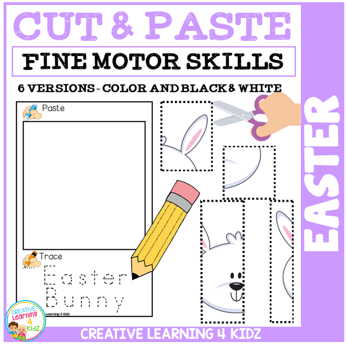 Cut and Paste Fine Motor Skills Puzzle Worksheets: Easter