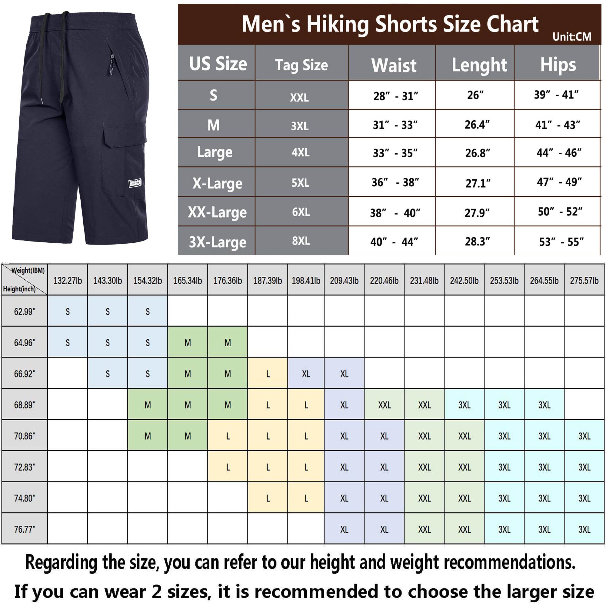 Men's Outdoor Hiking Shorts Quick Dry Stretchy 3/4 Capri Pants Cargo Shorts Male Black