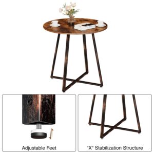 Rolanstar Dining Table Rustic Round Table with Metal Legs for Kitchen Living Room Coffee Table Bristro Table for Cafe Bar