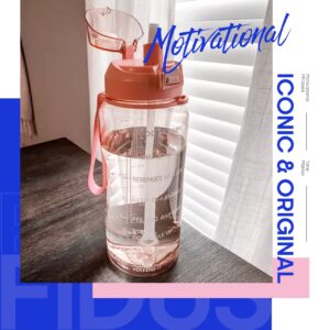 Fidus Large Half Gallon/64oz Motivational Water Bottle with Time Marker & Straw,Leakproof Tritan BPA Free Water Jug,Ensure You Drink Enough Water Daily for Fitness,Gym and Outdoor Sports-Light Pink