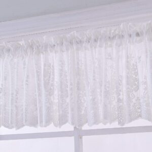 vctops lace sheer kitchen cafe curtain valance floral embroidered rod pocket short curtain for small window 1 piece (51" x 16", white)