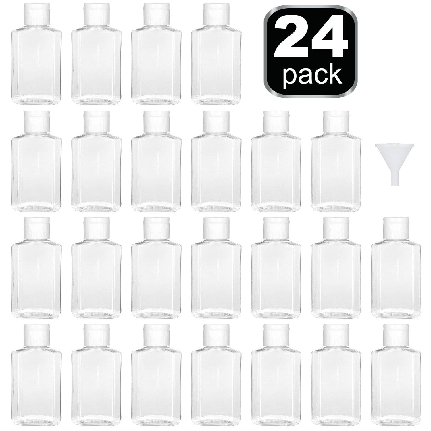 HULISEN 24 Pack of 2oz Travel Size Bottles, Plastic Clear Travel Bottles for Toiletries, Empty Mini Travel Containers with Flip Cap, Leak Proof Refillable Lotion Bottles for Hand Sanitizer, Shampoo