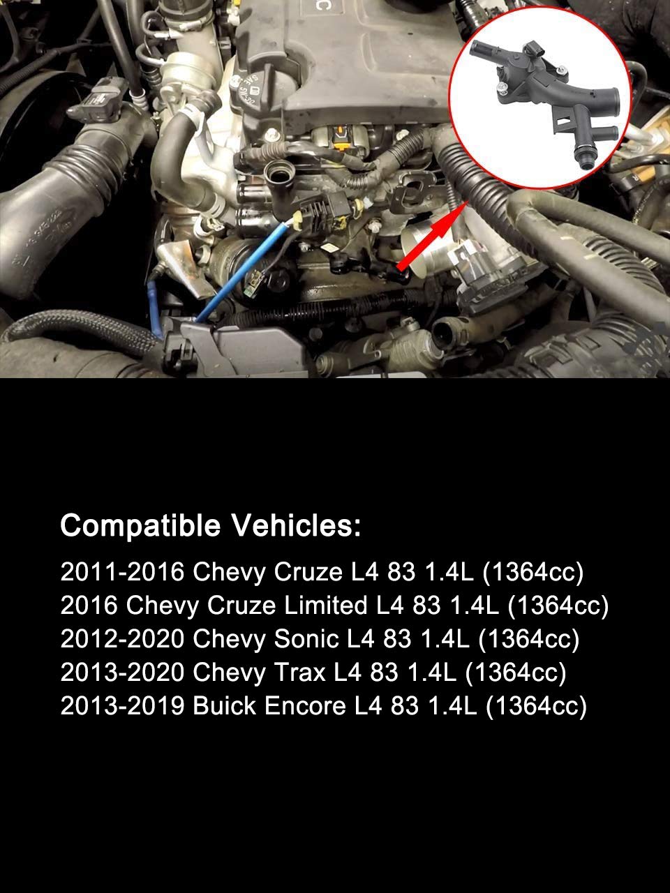 902-846 Engine Coolant Water Outlet Compatible with Chevy Cruze 2011-2016 Sonic 2012-2020 Trax 2013-2020 Buick Encore 2013-2019 1.4L L4 Replace# 25193922 55565334 Thermostat Housing