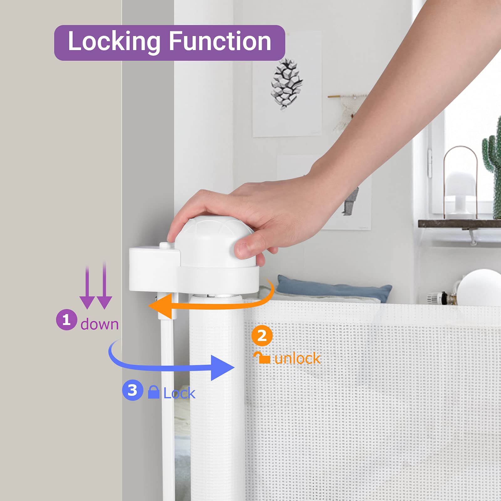 Retractable Baby Gate, Momcozy Mesh Safety Gate for Babies and Pets, Extra Wide Safety Baby Gate 33.7" Tall, Extends to 55" Wide, Pet Dog Gate for doorways, Stairs, Hallways, Indoor/Outdoor (White)