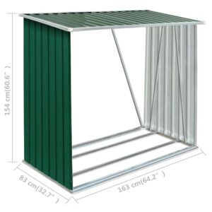 vidaXL Garden Firewood Storage Shed- Galvanized Steel Green Log Shed- Compact Outdoor Wood Storage Solution- 64.2"x32.7"x60.6"- Durable and Easy to Assemble