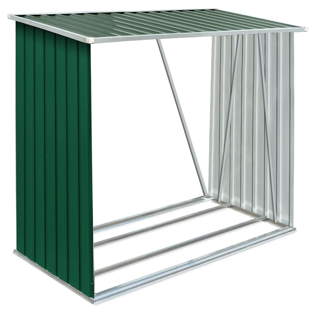 vidaXL Garden Firewood Storage Shed- Galvanized Steel Green Log Shed- Compact Outdoor Wood Storage Solution- 64.2"x32.7"x60.6"- Durable and Easy to Assemble