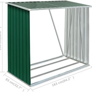 vidaXL Garden Firewood Storage Shed- Galvanized Steel Green Log Shed- Compact Outdoor Wood Storage Solution- 64.2"x32.7"x60.6"- Durable and Easy to Assemble