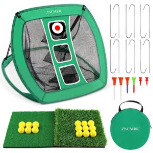 pop up golf chipping net, indoor/outdoor golfing target net collapsible portable golf hitting net with 15 training balls and 2 hitting mats for backyard driving and swing