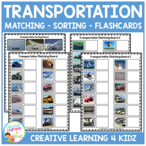 transportation matching sorting boards + flashcards