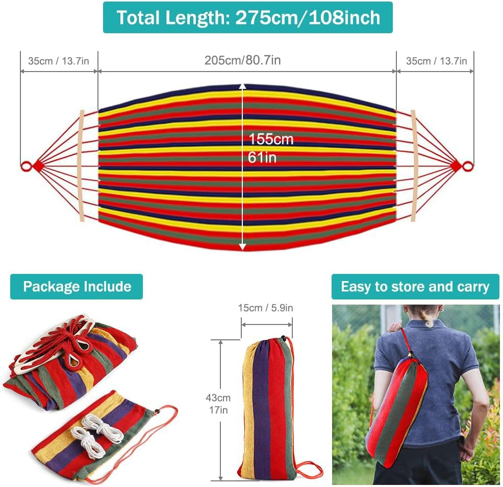 MOSFiATA Camping Hammock 550lb Upgraded Thickened 320G Canvas Fabric Single Hammocks with Two Anti Roll Balance Beam and Sturdy Metal Knot Tree Straps for Camping, Patio, Backyard, Outdoor