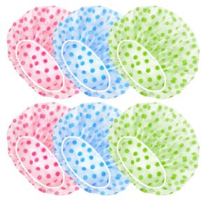 waterproof shower cap,6pcs dot plastic shower caps reusable elastic large shower cap for women long hair