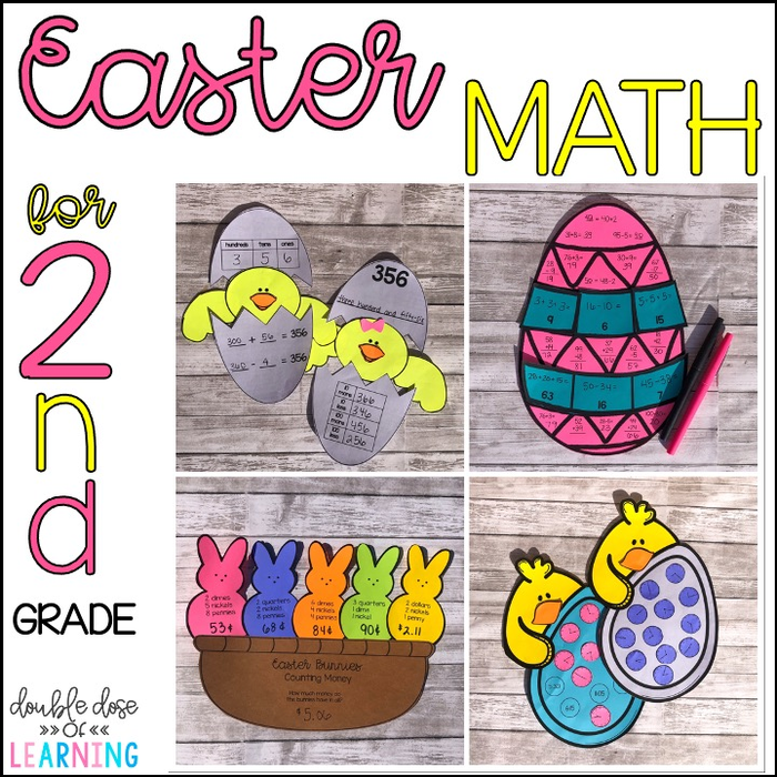 Easter Math Crafts for 2nd Grade (addition, subtraction, money, time & more!)