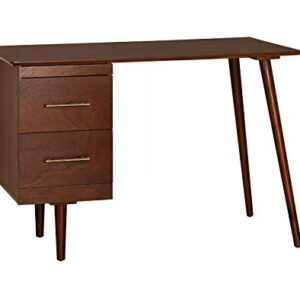 Target Marketing Systems Leon Mid Century Modern 2-Drawer Home Office Desk Table, 46", Walnut