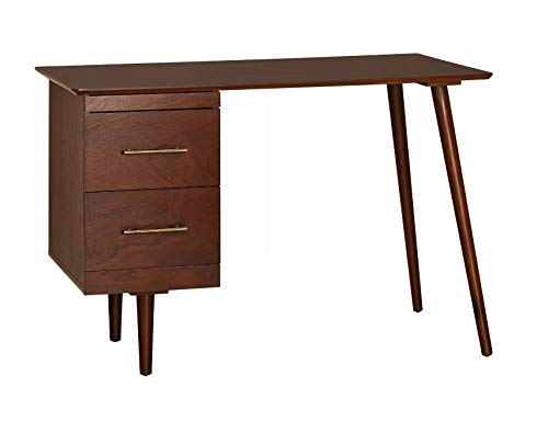 Target Marketing Systems Leon Mid Century Modern 2-Drawer Home Office Desk Table, 46", Walnut