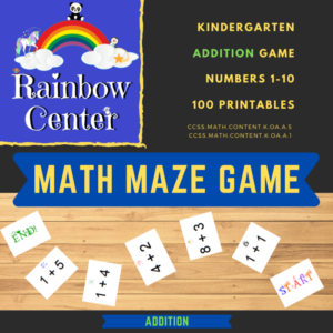 math maze game - addition using numbers 1 through 10 - kindergarten, 100 printables