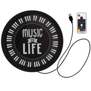 The Geeky Days Music is Life Piano Keys Round LED Neon Sign Piano Keyboard LED Lighting Decor Music Studio Open Sign with Colorful Changes