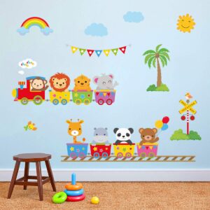 decalmile Animal Train Wall Decals Jungle Themed Wall Stickers Baby Nursery Kids Bedroom Wall Decor