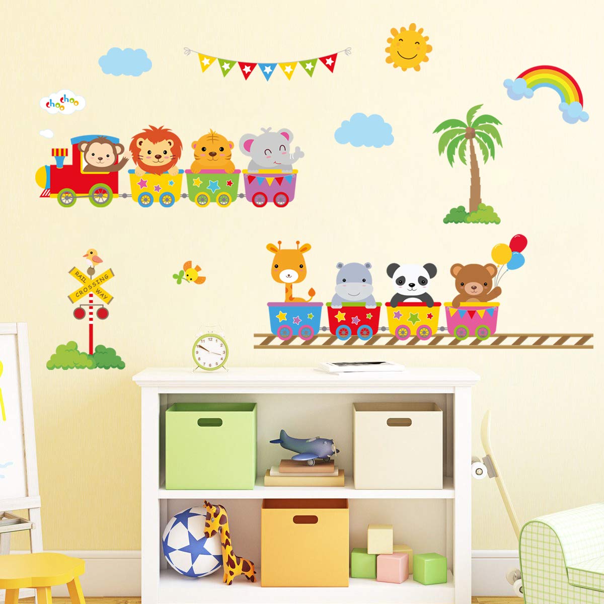 decalmile Animal Train Wall Decals Jungle Themed Wall Stickers Baby Nursery Kids Bedroom Wall Decor