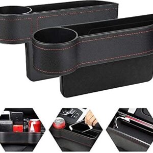 Car Seat Gap Filler, 2 Pack Multifunctional Car Seat Organizer with Cup Holder, Car Console Side Organizer for Cellphones, Wallets, Keys, Coin, Cards, Sunglasses, Passenger Side & Driver Side - Black