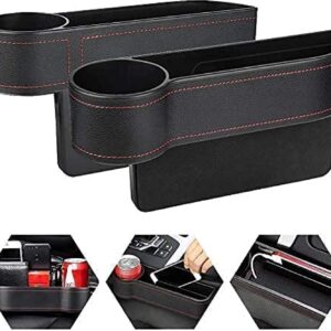 Car Seat Gap Filler, 2 Pack Multifunctional Car Seat Organizer with Cup Holder, Car Console Side Organizer for Cellphones, Wallets, Keys, Coin, Cards, Sunglasses, Passenger Side & Driver Side - Black