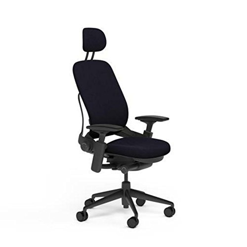 Steelcase Leap Desk Chair V2 with Headrest in Buzz2 Black Fabric - 4-Way Highly Adjustable Arms - Black Frame and Base - Standard Carpet Casters