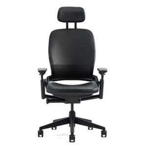 Steelcase Leap Desk Chair V2 with Headrest in Buzz2 Black Fabric - 4-Way Highly Adjustable Arms - Black Frame and Base - Standard Carpet Casters