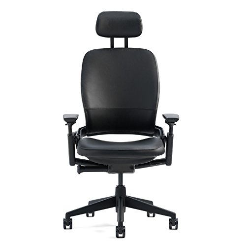 Steelcase Leap Desk Chair V2 with Headrest in Buzz2 Black Fabric - 4-Way Highly Adjustable Arms - Black Frame and Base - Standard Carpet Casters