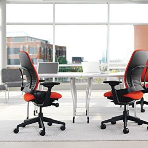 Steelcase Leap Desk Chair V2 with Headrest in Buzz2 Black Fabric - 4-Way Highly Adjustable Arms - Black Frame and Base - Standard Carpet Casters