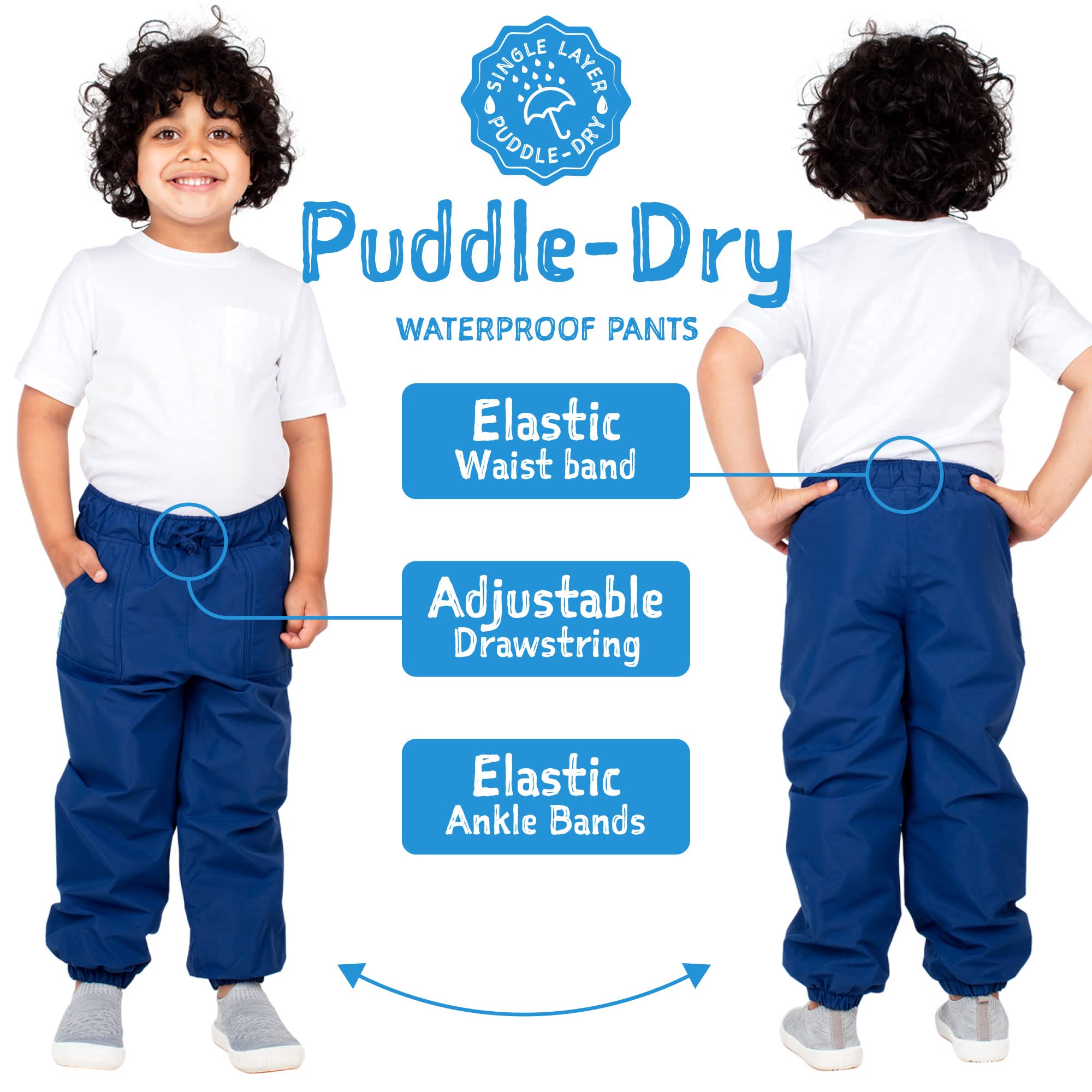 JAN & JUL Toddler Girl Boy Waterproof Pants, Puddle-Dry Single Layer (Single Layer: Yellow, 2T)