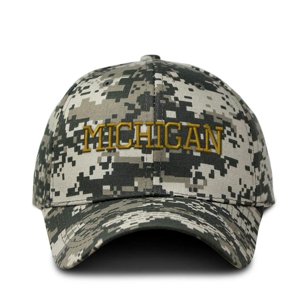 Speedy Pros Camo Baseball Cap Michigan State USA America Embroidery Cotton Hunting Dad Hats for Men & Women Strap Closure Pixel Digital Camo Design Only