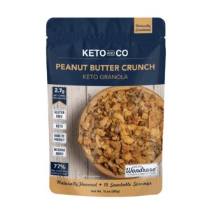 keto peanut butter crunch granola by keto and co | just 2.7g net carbs per serving | gluten free, low carb, diabetic friendly, naturally sweetened, no added sugar, non-gmo | (10 servings)