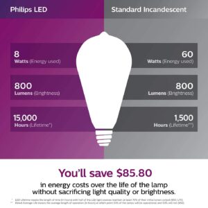 Philips LED Flicker-Free Vintage ST19 Light Bulb, Dimmable Warm Glow Effect, EyeComfort Technology, 800 Lumen, 2700-2200k, 8W=60W, E26 Base, Title 20 Certified, 4-Pack (Warm to glow)