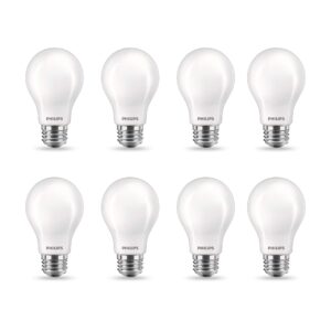 philips led flicker-free a19 light bulb, dimmable warm glow effect, eyecomfort technology, 800 lumen, 2700-2200k, 8.5w=60w, e26 base, title 20 certified, 8-pack