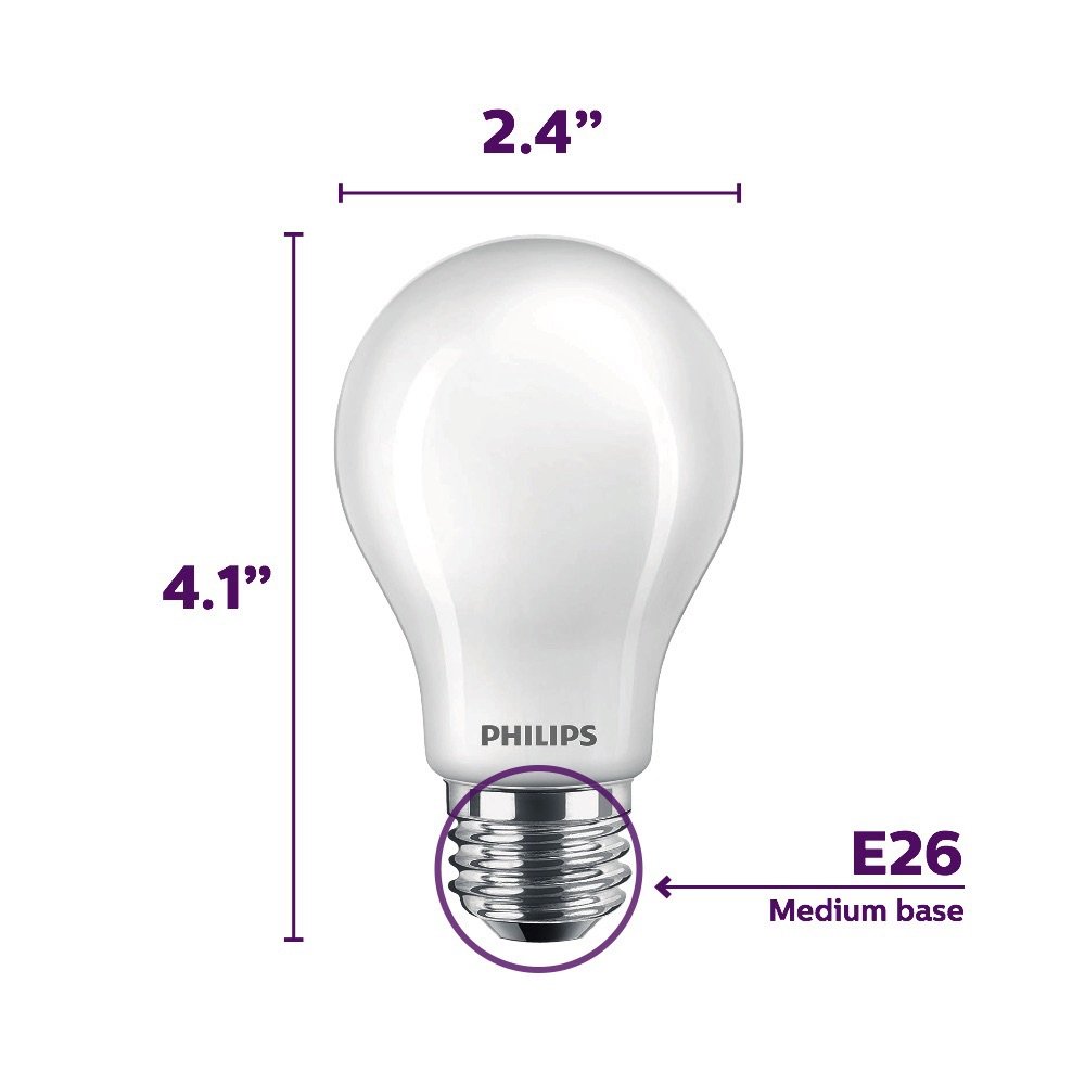 Philips LED Flicker-Free A19 Light Bulb, Dimmable Warm Glow Effect, EyeComfort Technology, 800 Lumen, 2700-2200K, 8.5W=60W, E26 Base, Title 20 Certified, 8-Pack