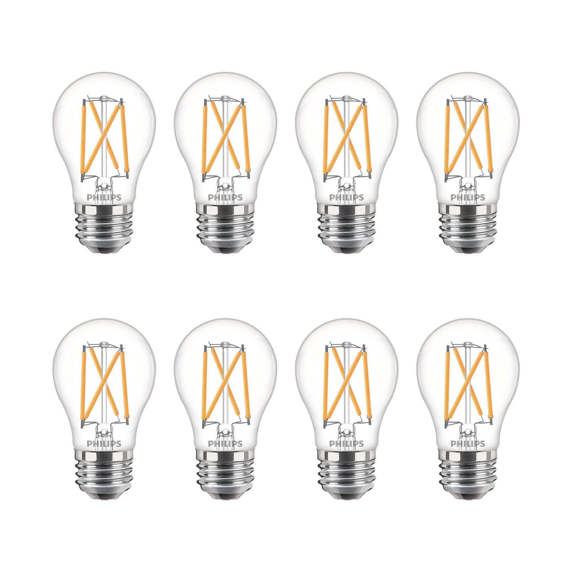 Philips LED Flicker-Free A15 Light Bulb, EyeComfort Technology, Dimmable Warm Glow Effect, 350 Lumen, 2700-2200K, 3.8W=40W, E26, Title 20 Certified, 8-Pack,Soft White