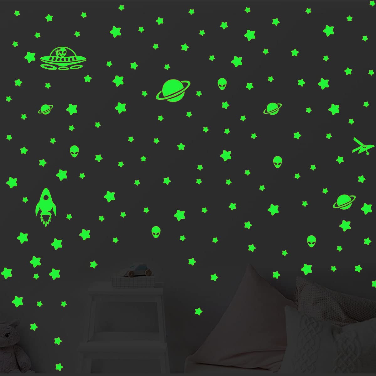 Glow in The Dark Stars, Glowing Stars for Ceiling, Space Galaxy Planets Space Ship Wall Stickers for Kids, Super Bright Stickers for Girls Boys Bedroom or Party Gift (280 pcs)