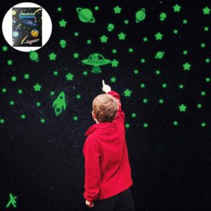 Glow in The Dark Stars, Glowing Stars for Ceiling, Space Galaxy Planets Space Ship Wall Stickers for Kids, Super Bright Stickers for Girls Boys Bedroom or Party Gift (280 pcs)