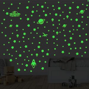 Glow in The Dark Stars, Glowing Stars for Ceiling, Space Galaxy Planets Space Ship Wall Stickers for Kids, Super Bright Stickers for Girls Boys Bedroom or Party Gift (280 pcs)