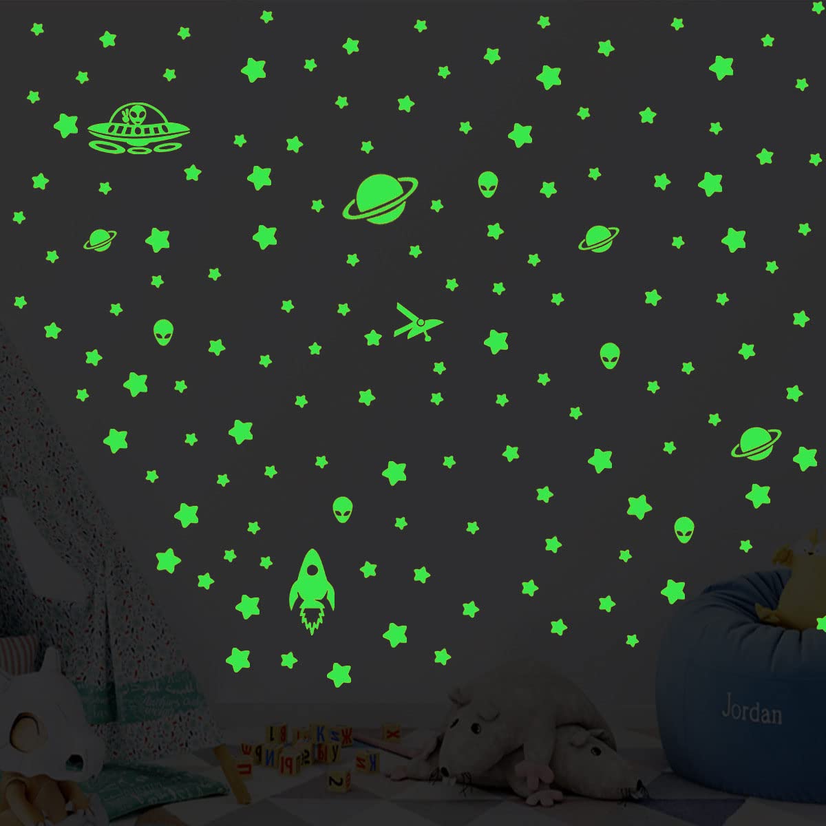 Glow in The Dark Stars, Glowing Stars for Ceiling, Space Galaxy Planets Space Ship Wall Stickers for Kids, Super Bright Stickers for Girls Boys Bedroom or Party Gift (280 pcs)