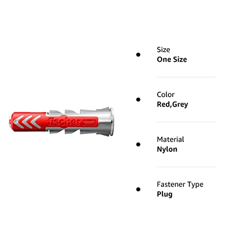 fischer DuoPower 1/4"x1-3/16", Powerful Universal Plug with Intelligent 2-Component Technology for fastenings in Concrete, Bricks, Gypsum plasterboard, chipboard, 100 Plugs Without Screws