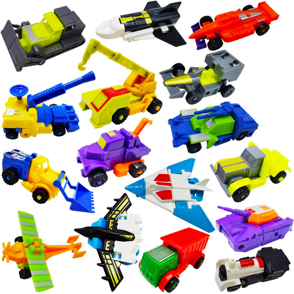 SCKTYZS Morphing Robot Construction Toy Cars Mini Pull Back Vehicles Set of 16 Action Figure Party Supplies Birthday Favors Decorations Kit for Toddlers Kids Boys Prizes Goodie