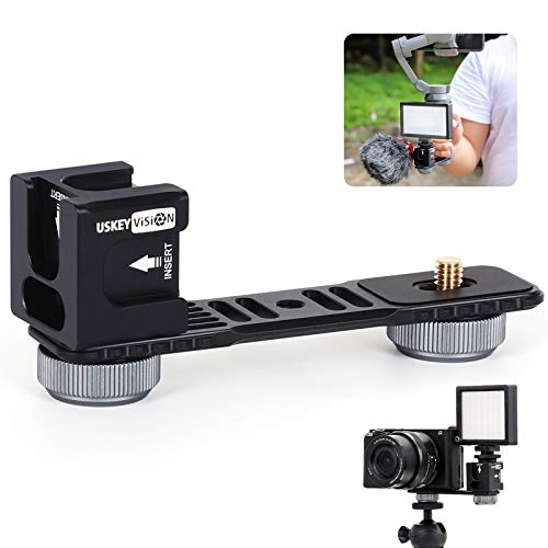 USKEYVISION Triple Cold-Shoe Mount Bracket Kit for Camera & Gimbal 180° Roll Microphone Video Light Mount Dual 1/4in Thread Compatible with All DSLR Cameras & All Gimbals (UVCS1)