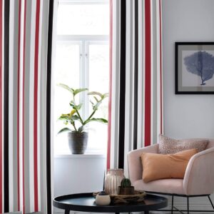 BABE MAPS Customized Window Curtains Panel 84 inch Length 2 Panels Modern Window Treatment Drapes for Bedroom Living Room - Vertical Stripes Black White Red Grey